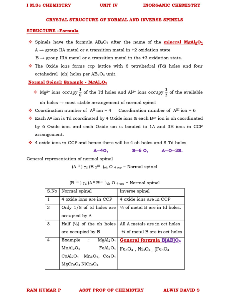 CRYSTAL STRUCTURE of Spinel | Download Free PDF | Chemical Substances | Chemistry