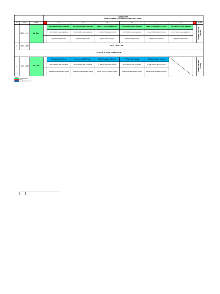 Week 3 - Training Schedule September 2023 | PDF