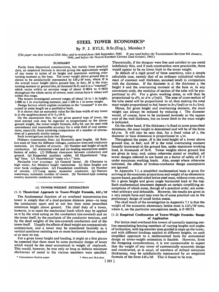 Ryle's Steel Tower Weight Economics | PDF | Technology & Engineering