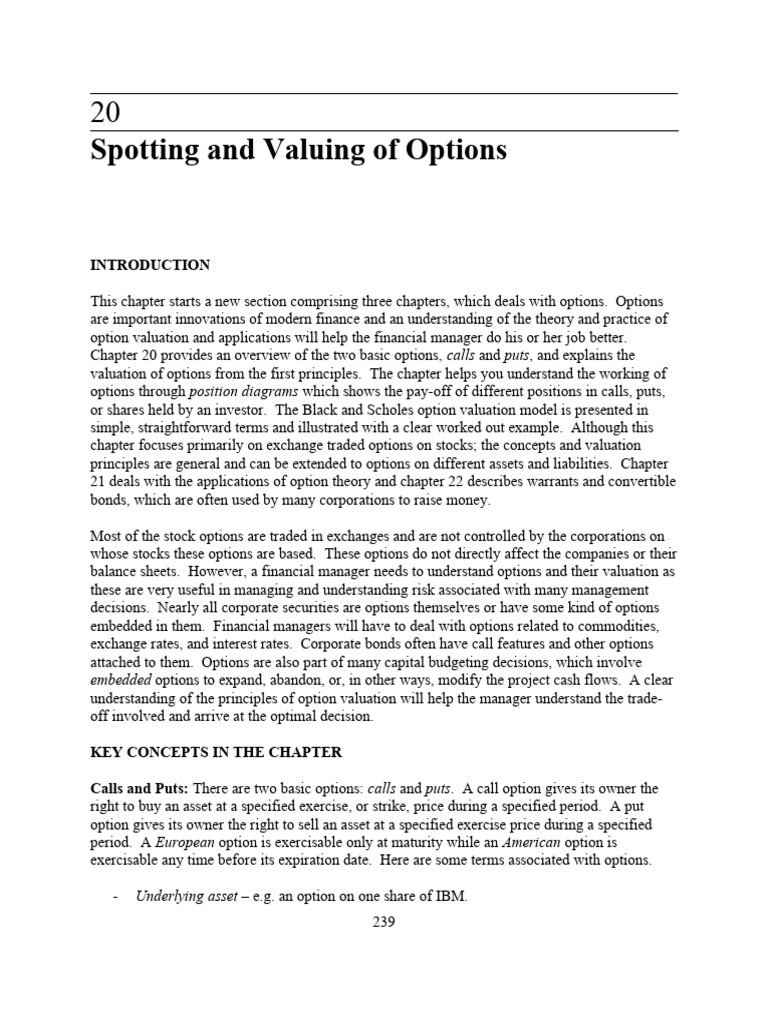 20 Spotting and Valuing of Options | PDF | Option (Finance) | Moneyness