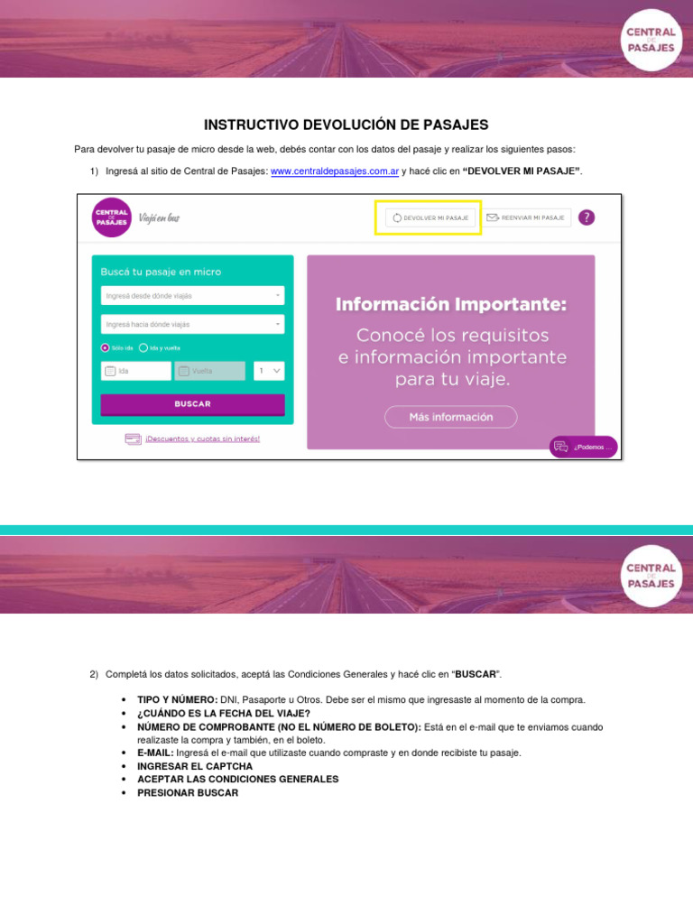 Instructivo Devolucion de Pasajes en Central de Pasajes | PDF | Finanzas y dinero