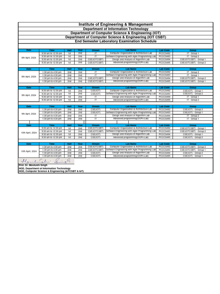 4th Semester_Even Sem Practical Routine | PDF | Computer Programming | Computer Engineering