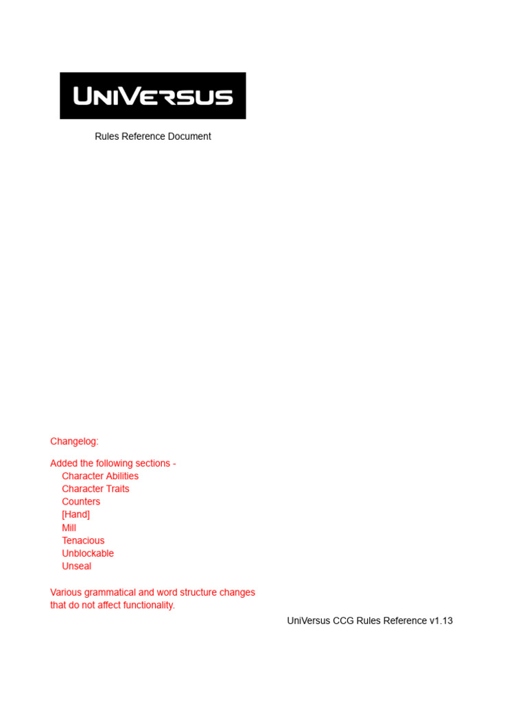 UniVersus CCG Official Rules Reference - 11-30-23 v1.13 | PDF ...