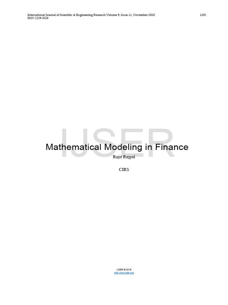 Mathematical Modeling In Finance Pdf Stochastic Differential Equation Stocks