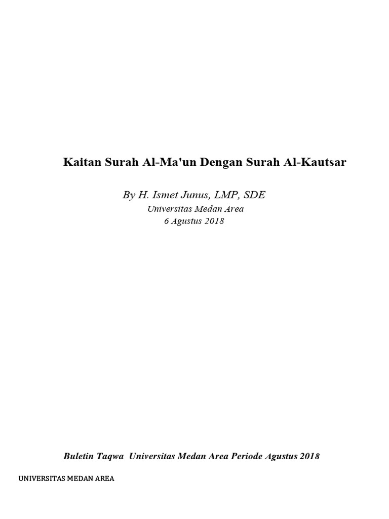 Ismet Junus - Kaitan Surah Al-Ma'un Dengan Surah Al-Kautsar | PDF