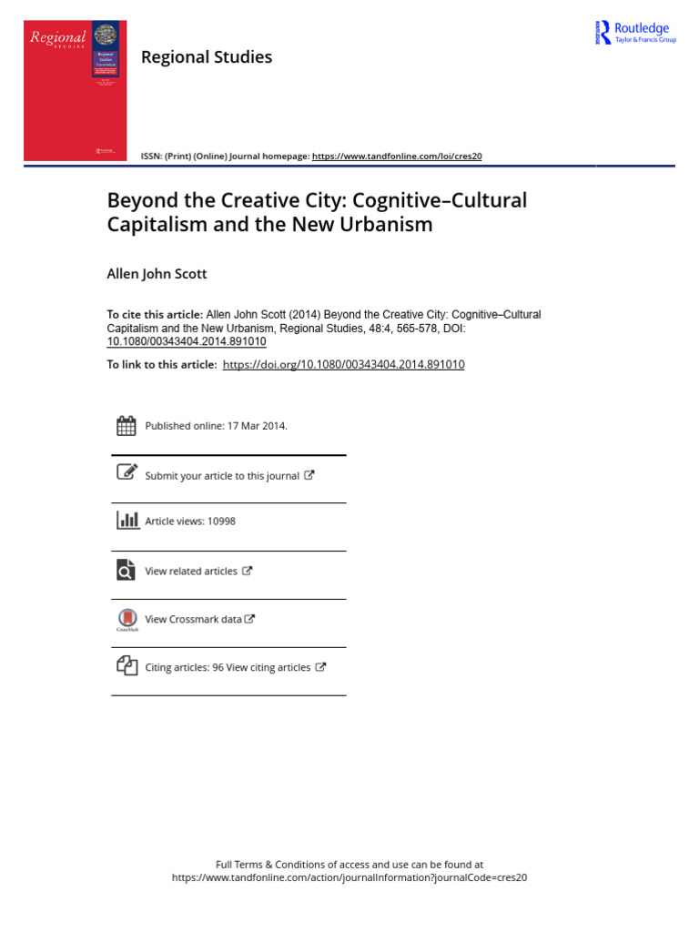 Beyond the Creative City Cognitive Cultural Capitalism and the New ...