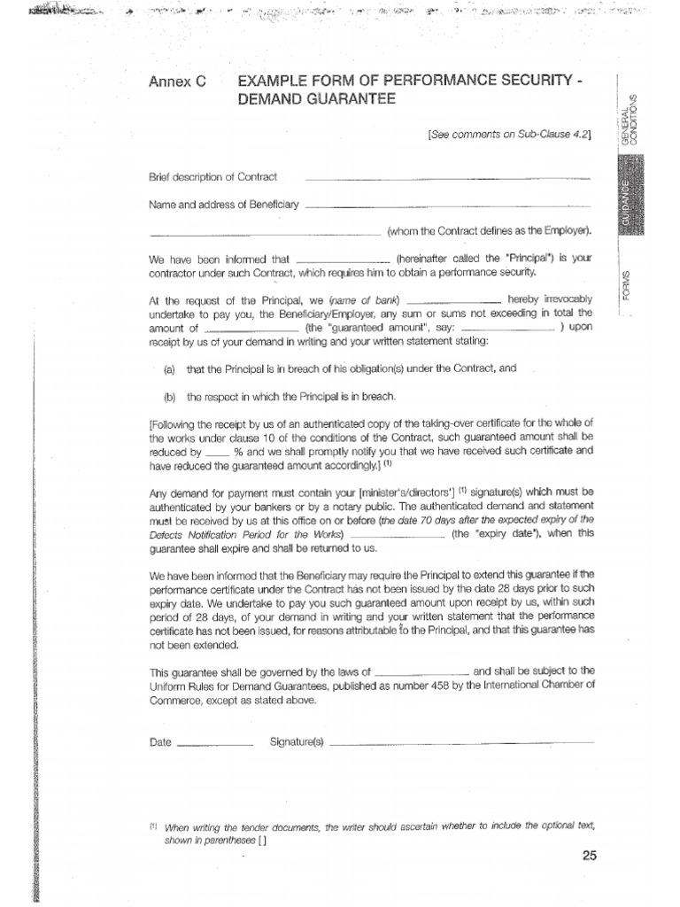 Annex C - Example Form of Performance Security - Demand Guarantee | PDF