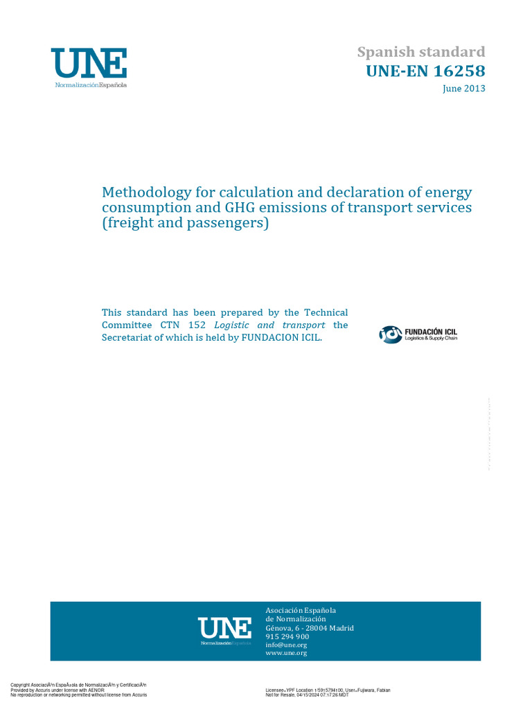 Une - en 16258 - 2013 | PDF | Life Cycle Assessment | Transport