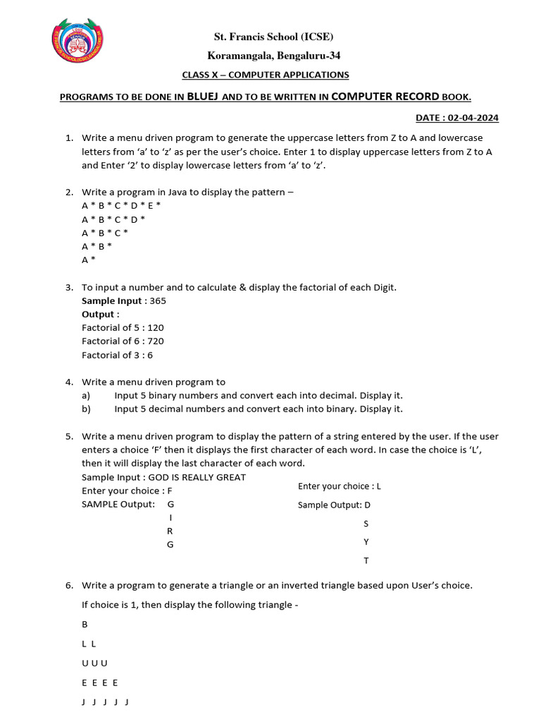 Record Book Questions CLASS 10 | PDF | Input/Output | Letter Case