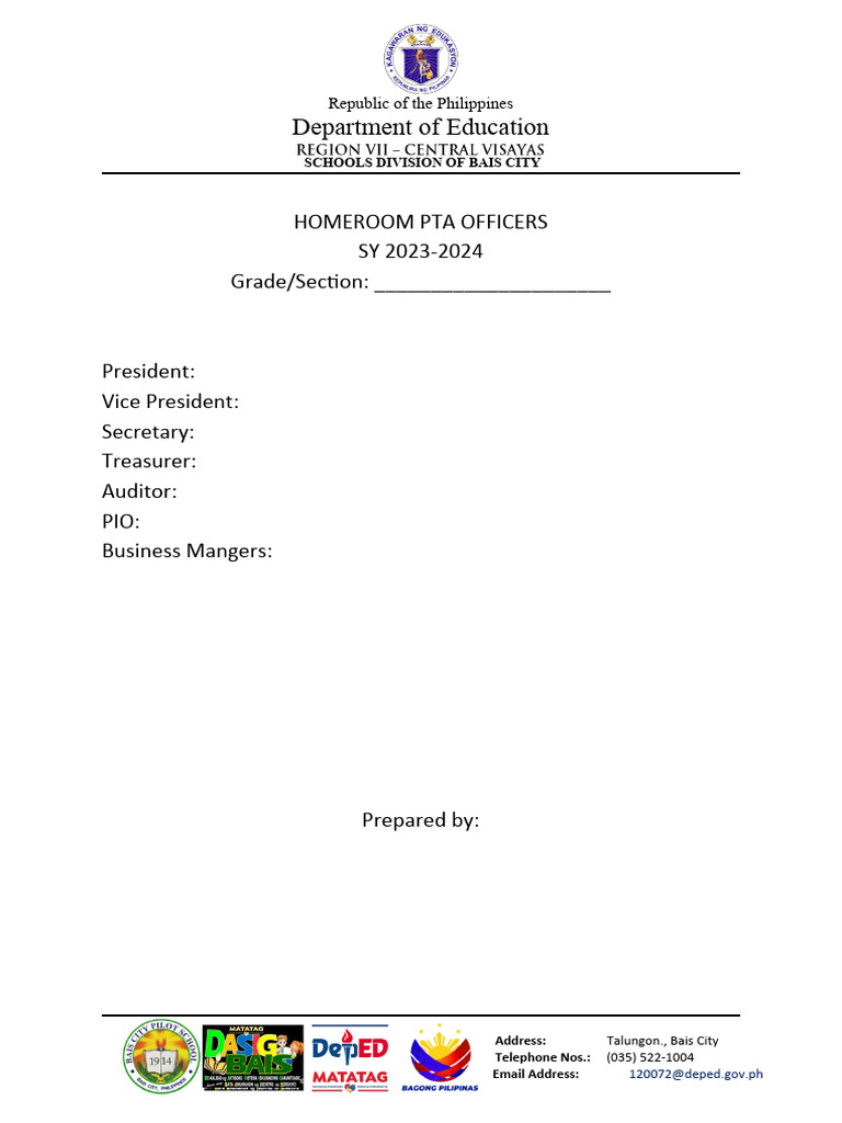 Homeroom PTA Officers List 2023-2024 | PDF
