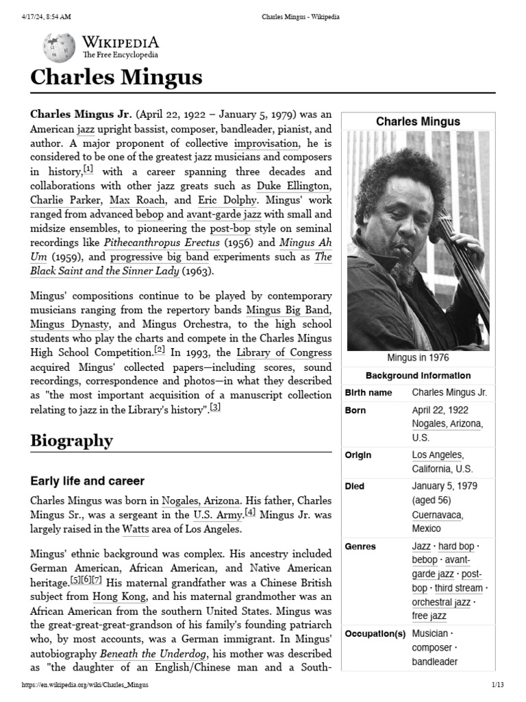 Charles Mingus - Wikipedia | PDF | Jazz