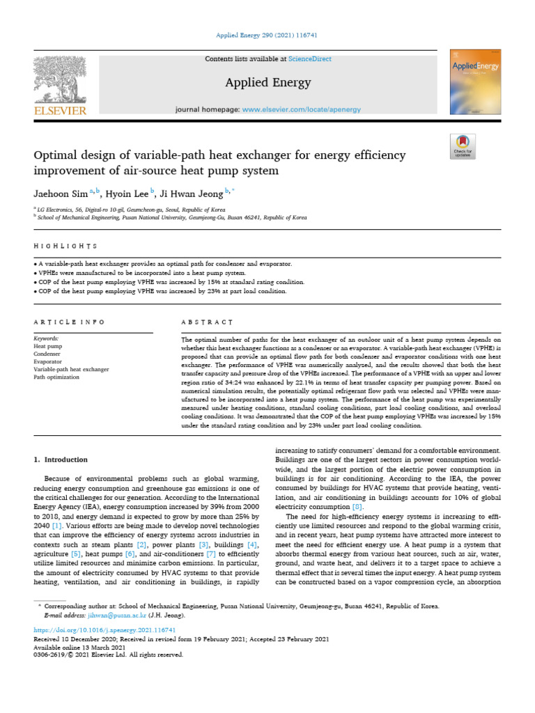 Optimal Design of Variable-path Heat Exchanger for Energy Efficiency ...