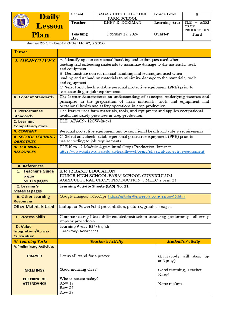 Ppe For Correct Manual Handling DLP Grade 8 | PDF | Risk | Personal Protective Equipment