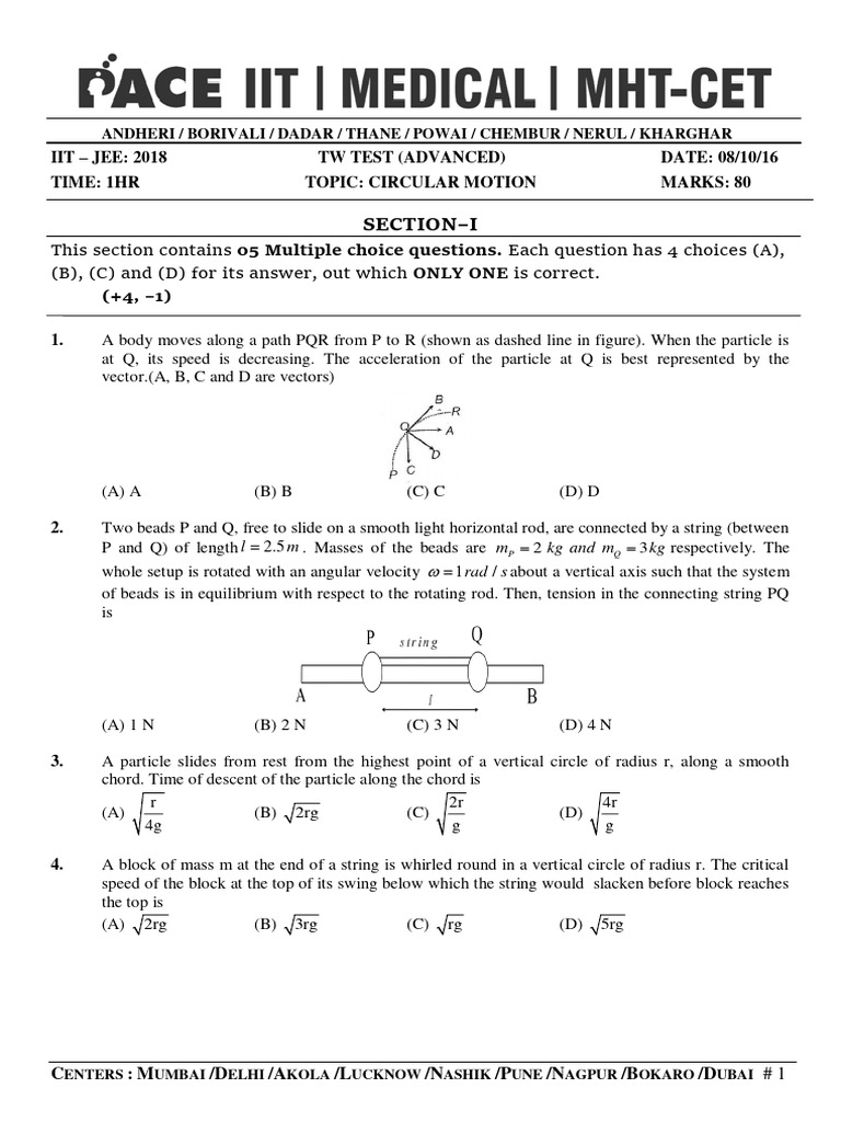 Circular Motion (Question Paper) | PDF | Acceleration | Rotation