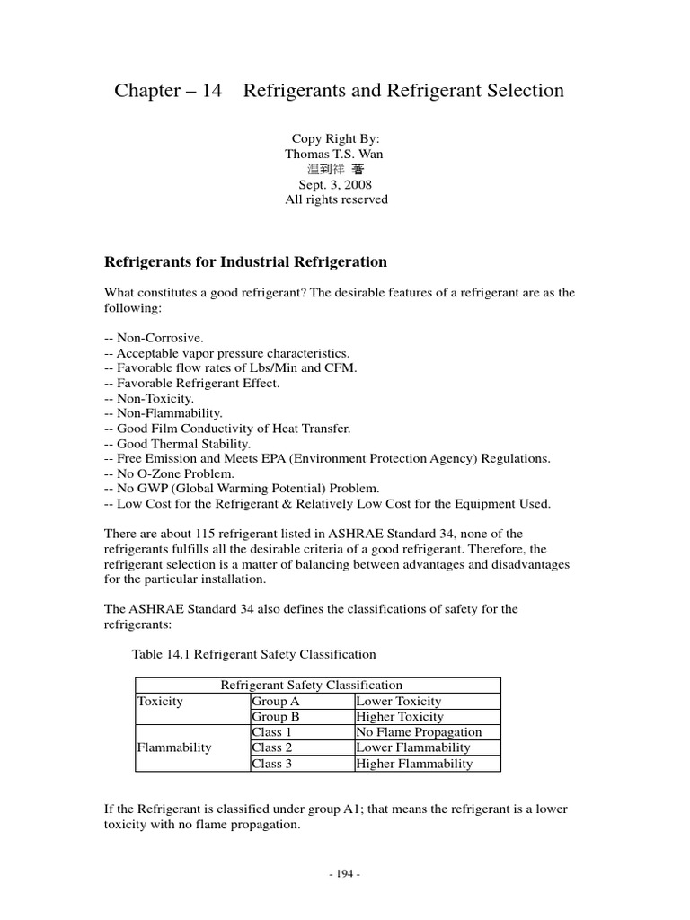 chapter-14-refrigerants-refrigerant-selection | PDF | Propane | Chemical Process Engineering