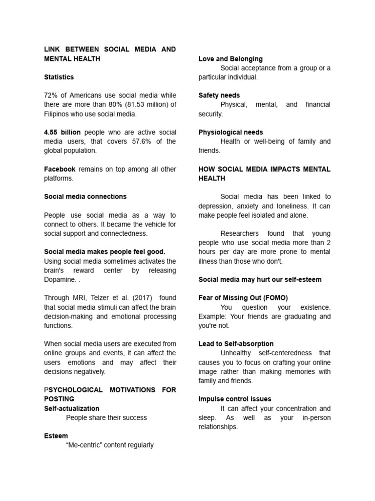 Link Between Social Media and Mental Health | PDF | Popular Culture ...