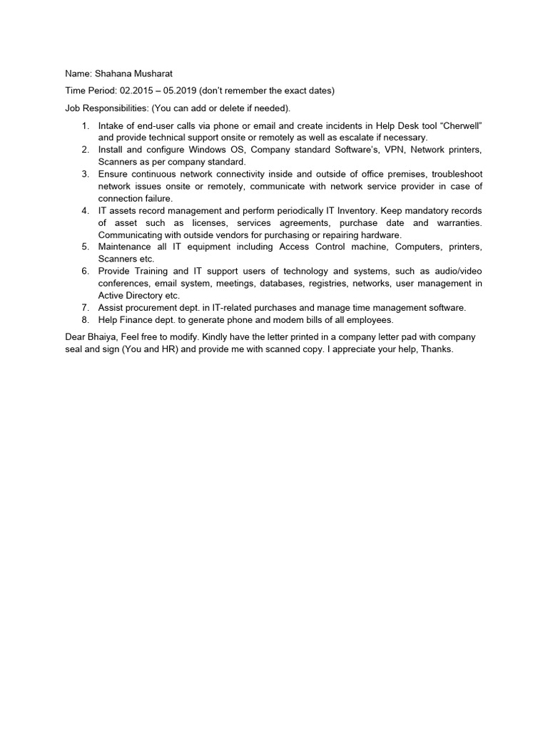 IT Executive Job Responsibilities Overview | PDF