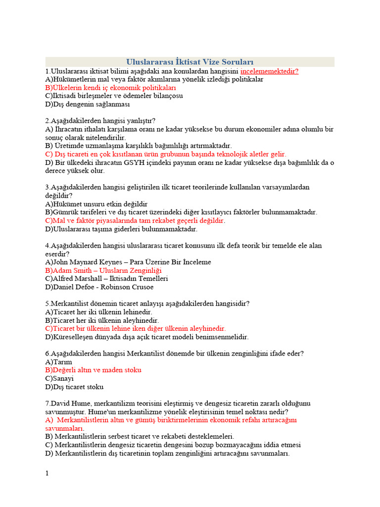 Uluslararası İktisat Vize Soruları | PDF