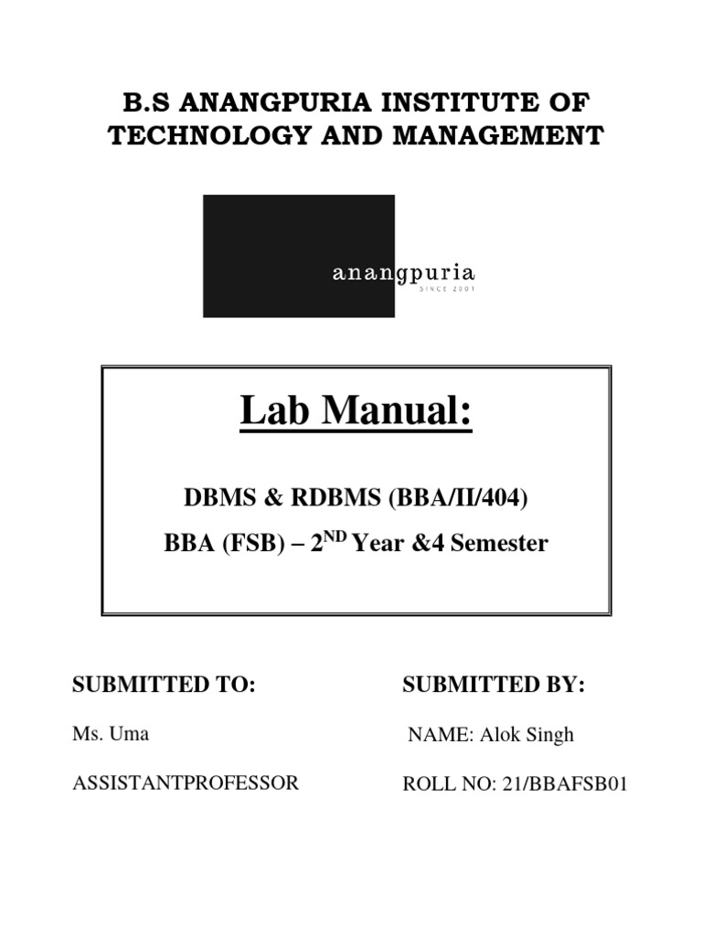 Dbms and Rdbms BBA FSB FILE | PDF | Relational Database | Databases