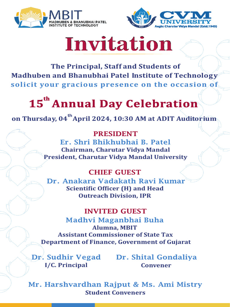 Invitation 15thAnnualDay MBIT | PDF