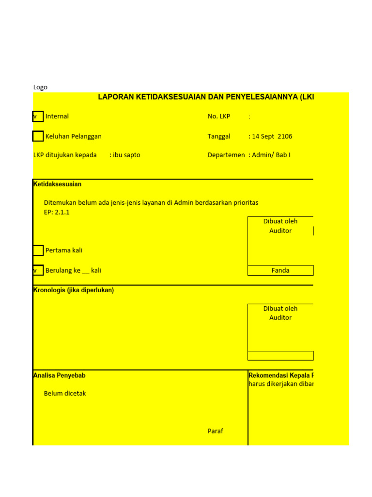 Laporan Ketidaksesuaian Layanan Admin | PDF