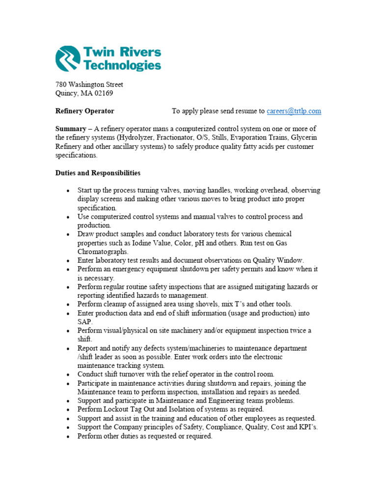 Refinery Operator | PDF | Laboratories | Safety