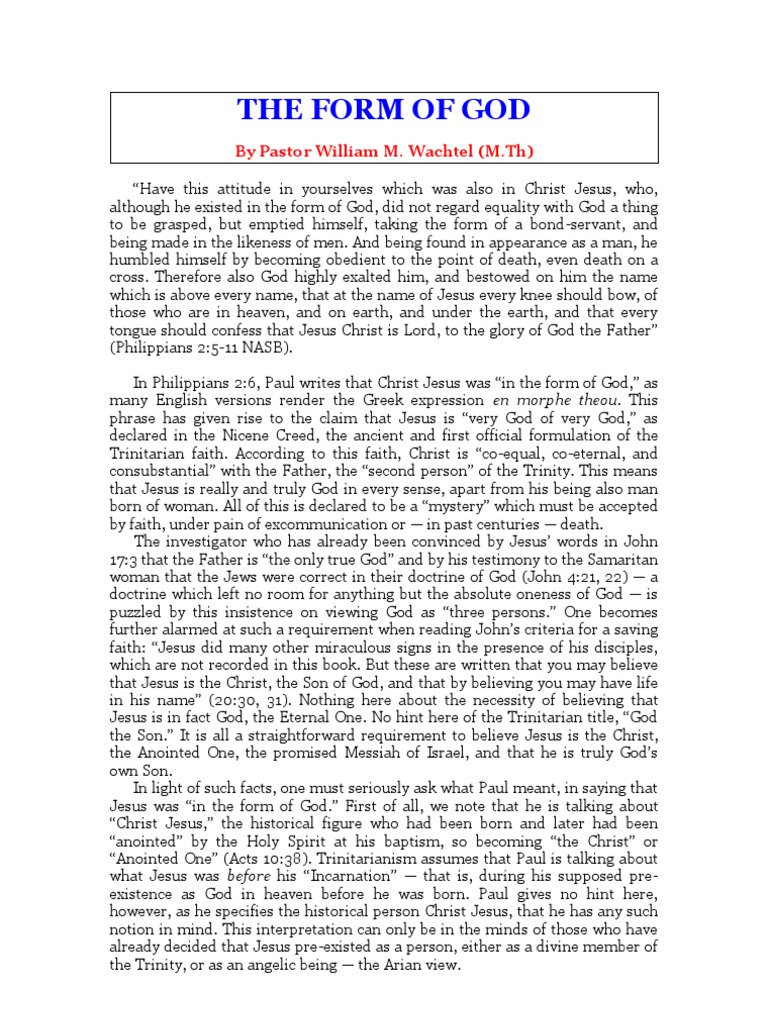 "The Form of God" by Pastor William Wachtel | PDF | Trinity | God The ...