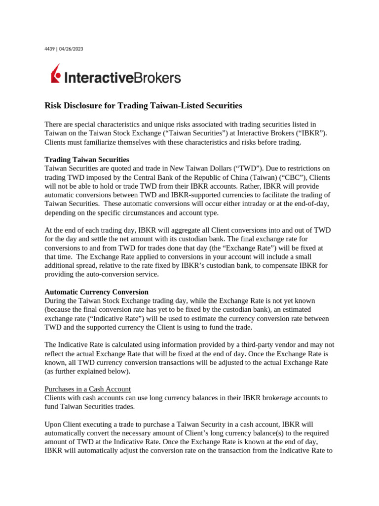 Risk Disclosure For Trading Taiwan-Listed Securities | PDF | Exchange ...