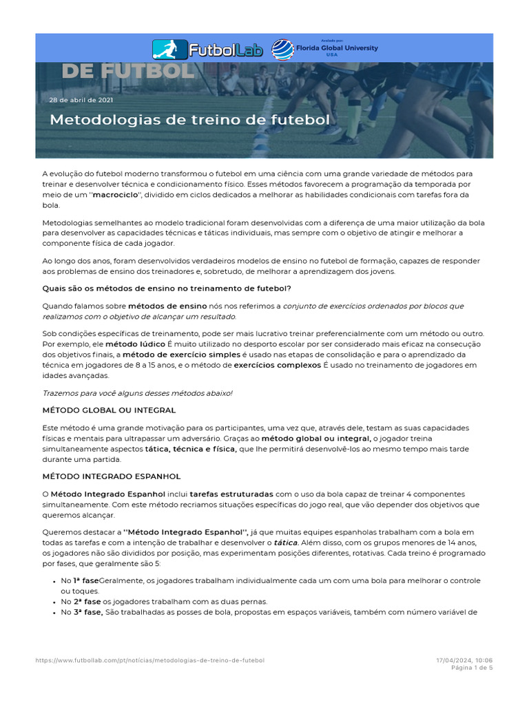 Metodologias de Treinamento de Futebol - FutbolLab | Download grátis ...