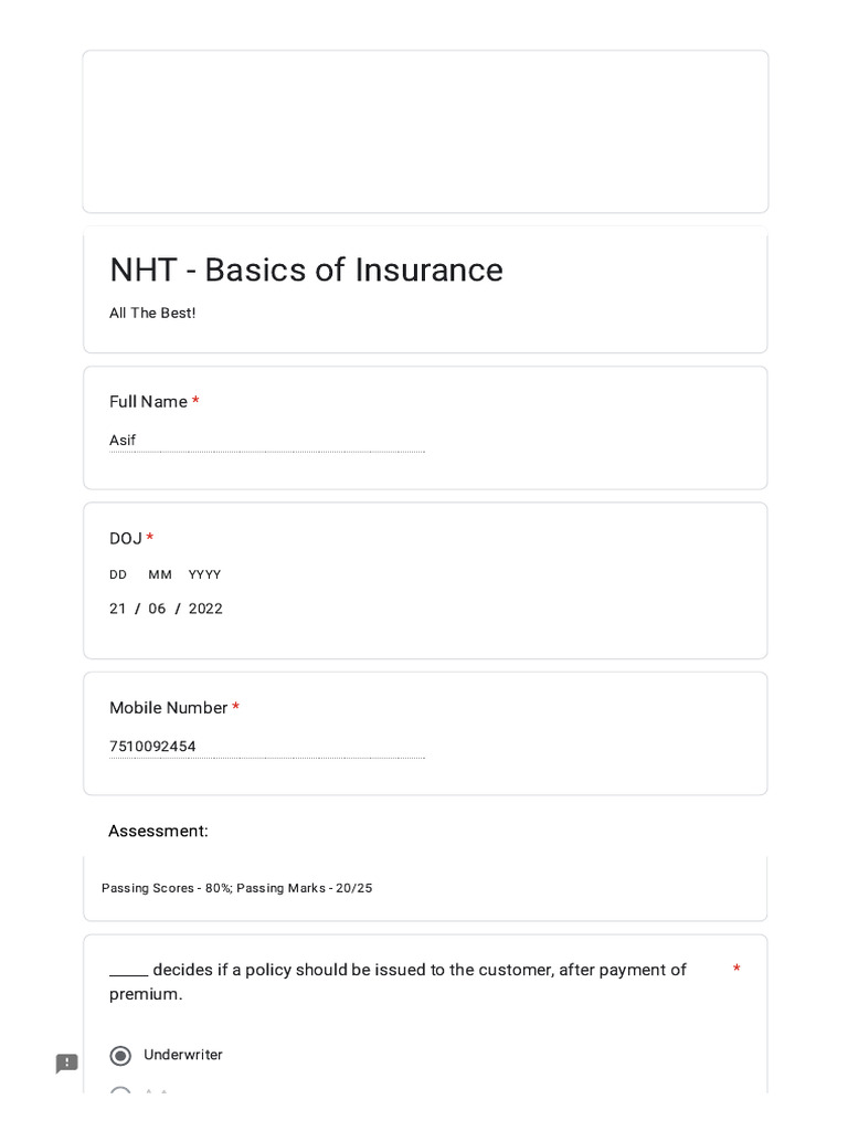 NHT - Basics of Insurance | PDF | Insurance | Life Insurance
