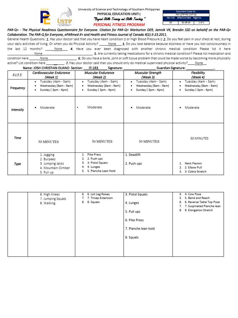 Personal Fitness Program Overview | PDF | Physical Fitness | Clinical ...