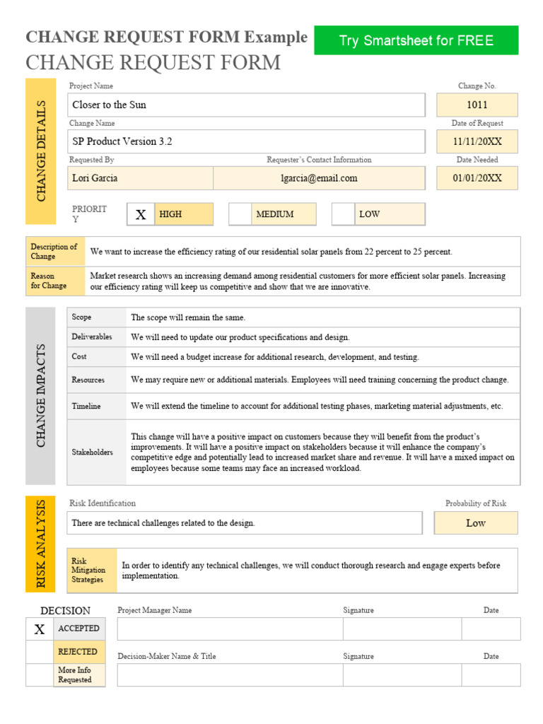 IC Change Request Form Example WORD | PDF | Risk | Reliability Engineering