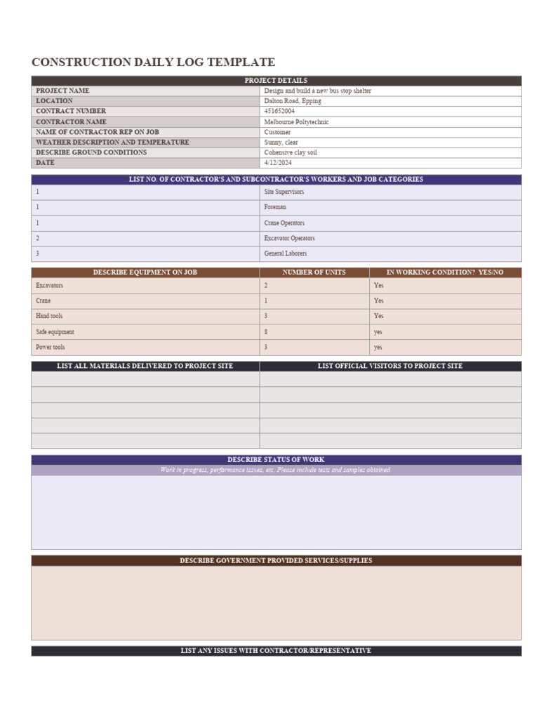 IC Construction Daily Log Template Updated 8866 | PDF