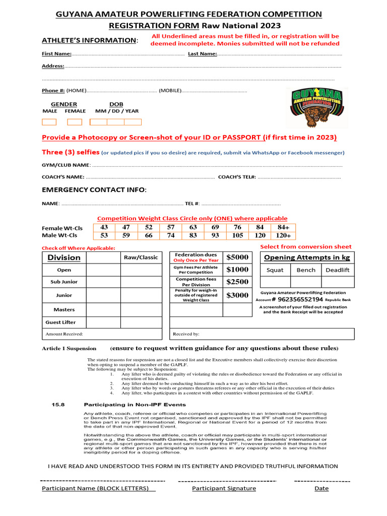 Raw Nationals 2023 Registration Form | PDF | Weight Training