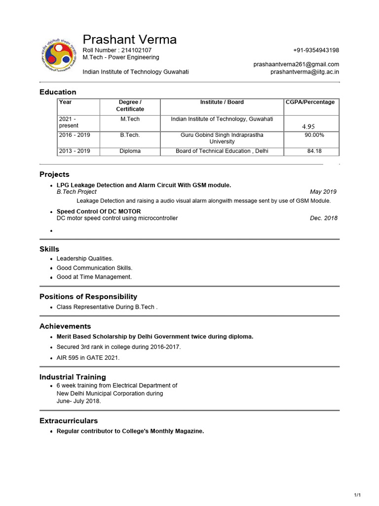 Prashant Resume Iitg | PDF