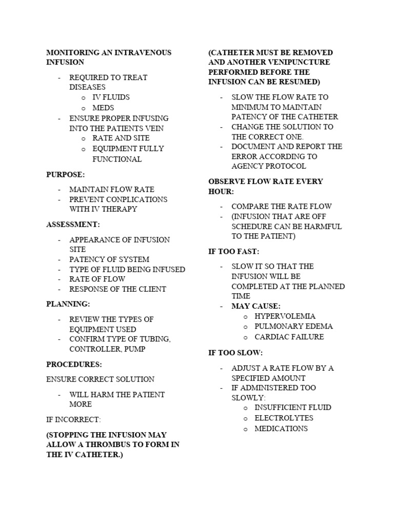 IV Infusion Monitoring Guidelines | PDF | Intravenous Therapy | Vein