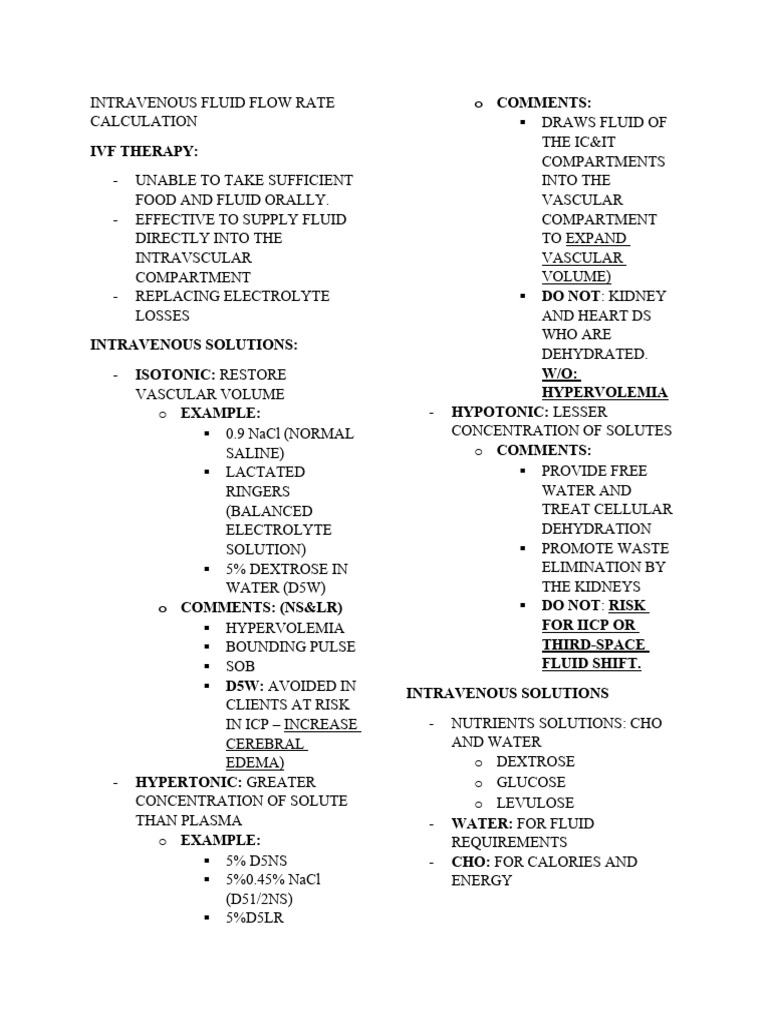 Intravenous Fluid Flow Rate Calculation | Download Free PDF | Saline ...
