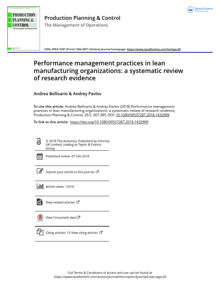 Performance Management Practices in Lean Manufacturing Organizations A ...