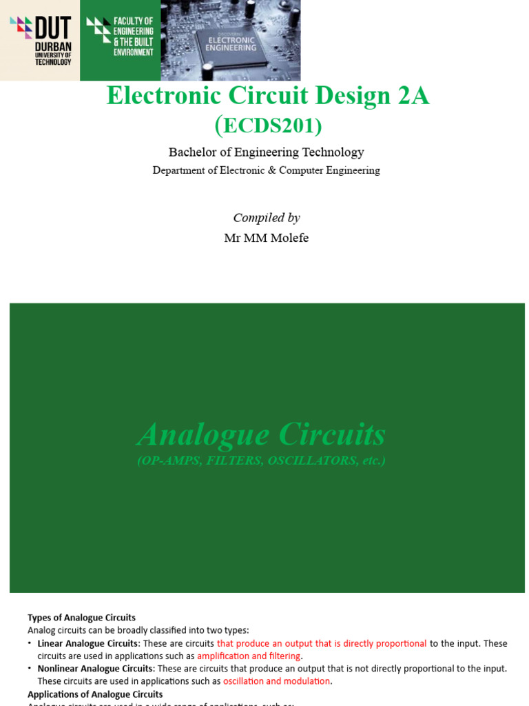 Topic - 4 - Analogue Circuits | PDF | Electronic Oscillator | Operational Amplifier