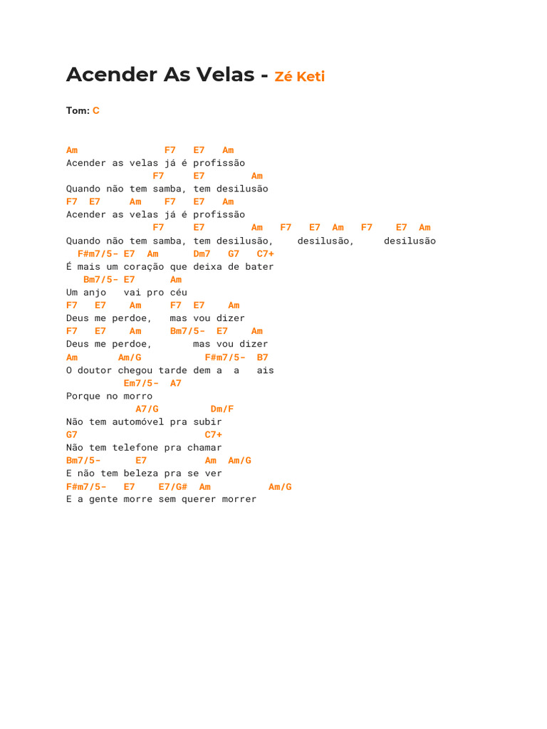 Letra de "Acender As Velas" - Zé Keti | PDF