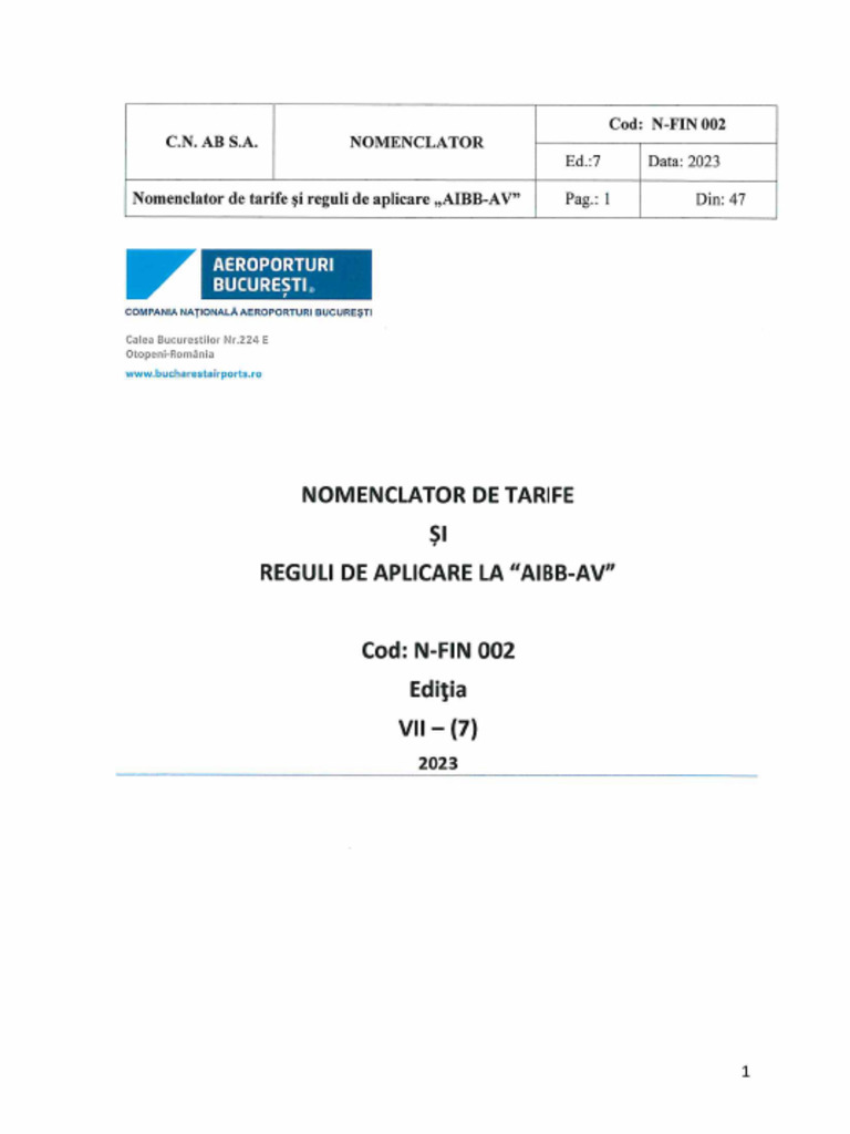 (Bbu) Nomenclator Tarife Aibb-Av Editia 7 Cap. 1-14 | PDF