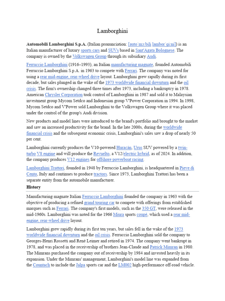 Lamborghini | PDF | Sports Car Manufacturers | Motor Vehicle