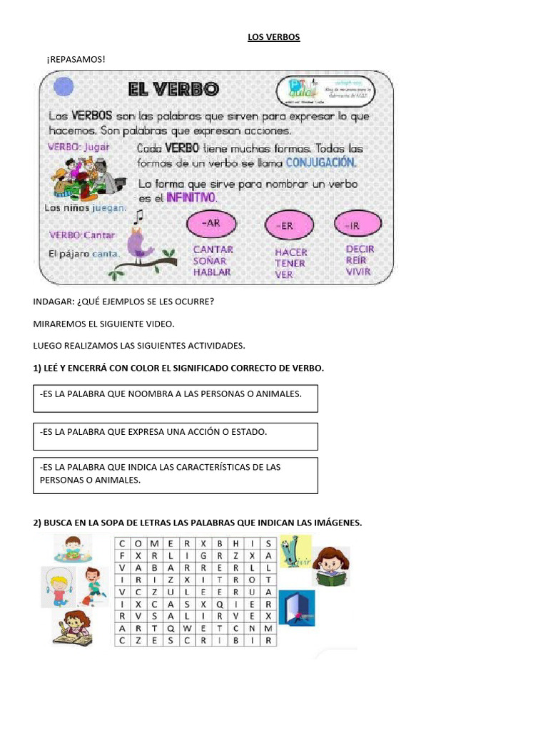 Actividades sobre Verbos para Primaria | PDF | Artes del Lenguaje y ...