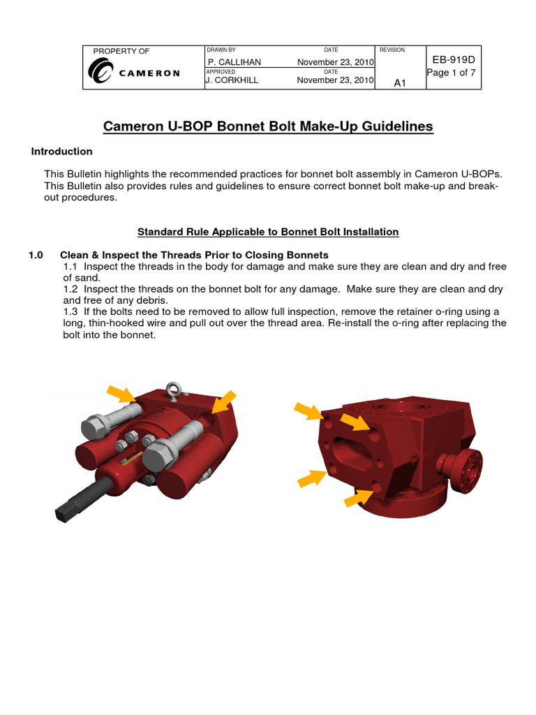 Cameron EB 919 Rev A1 - Bonnet Bolt Makeup Procedures | Download Free ...