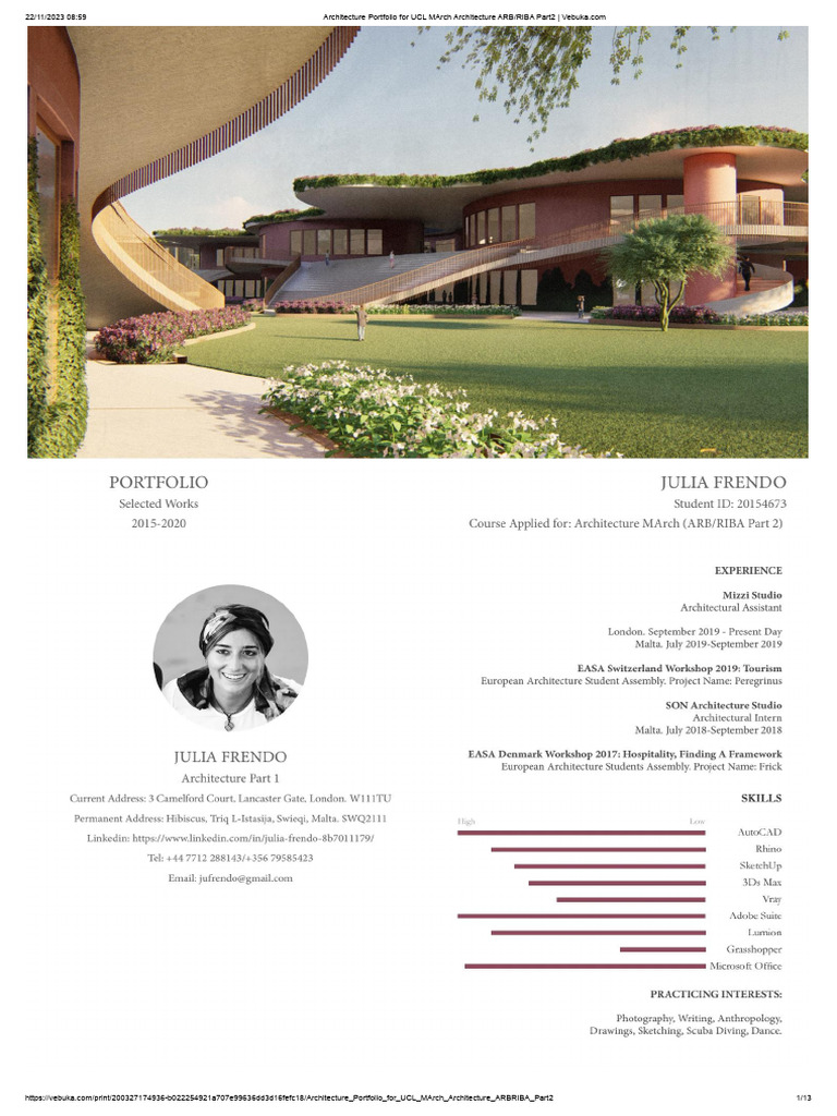 Architecture Portfolio For UCL MArch Architecture ARB - RIBA Part2 ...