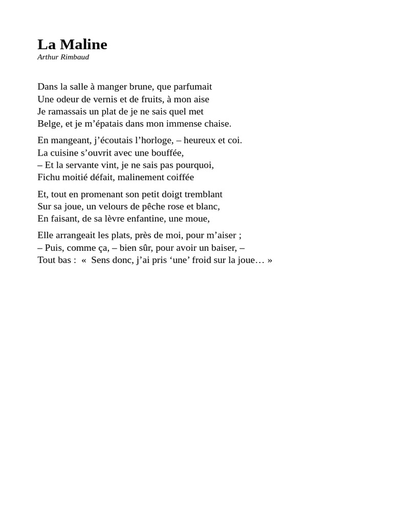 La Maline : Poème de Rimbaud | PDF | Livres de cuisine, nourriture et vin