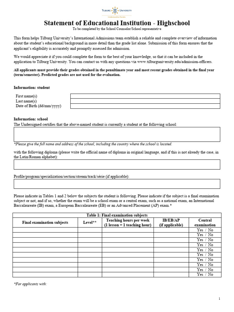 Statement-of-Educational-Institution-Highschool | PDF | High School ...