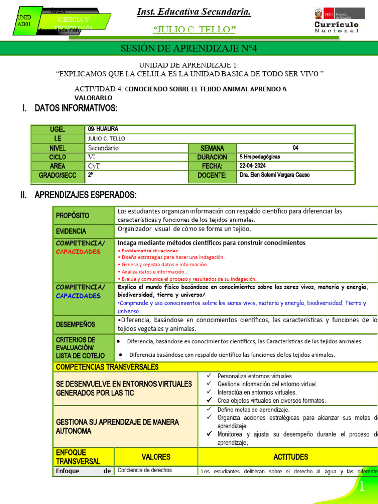 D2º Ses-Act 4-Cyt U1 | PDF | Aprendizaje | Músculo