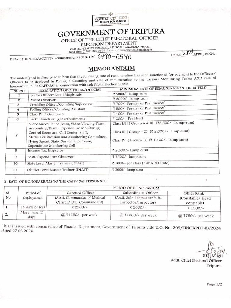 Rate of Remuneration | PDF