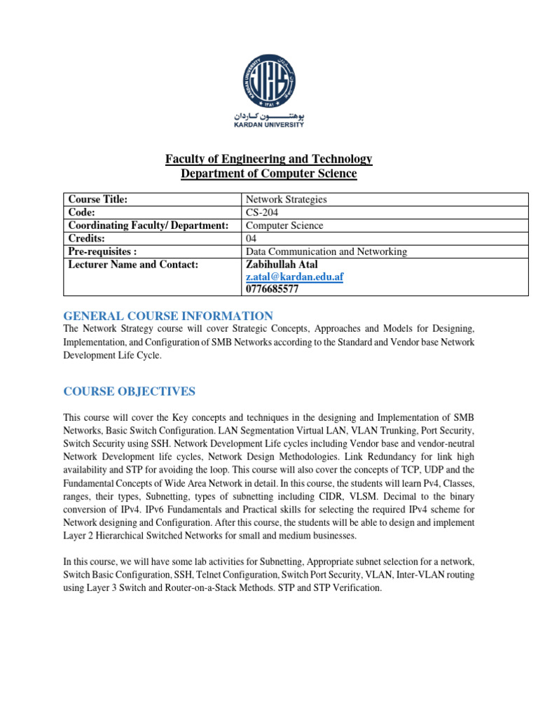 Network Strategies Course Outline 492 1 | PDF | Ip Address | Computer Network